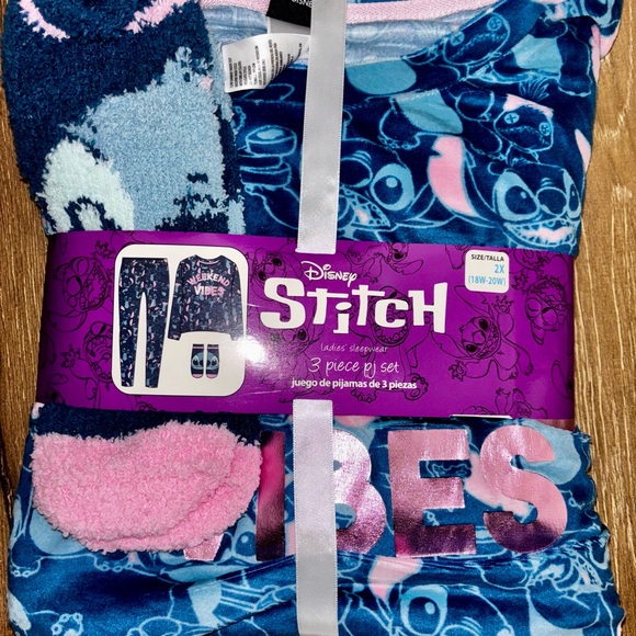 Disney | Other | Disney Stitch 3piece Pajama Set Blue And Pink | Poshmark